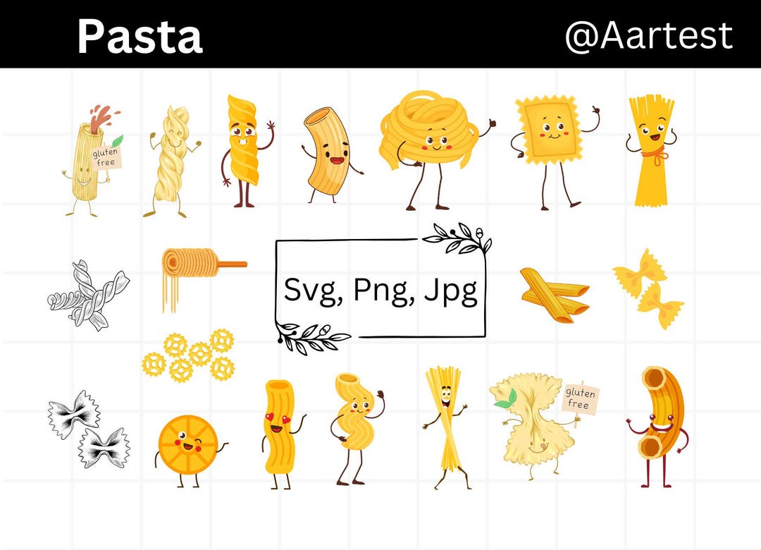 Pasta SVG Bundle, Cute Kawaii Pasta, Italian Pasta Svg, Spaghetti SVG ...
