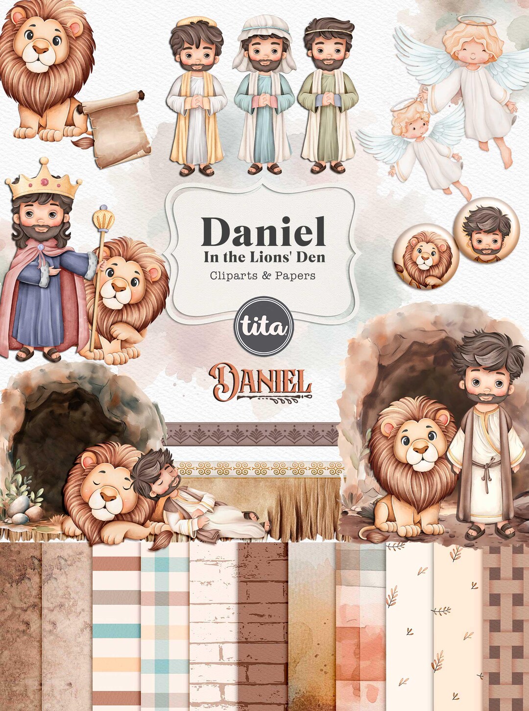 Daniel and the Lions Den Clip Arts, Religious Watercolor Illustrations ...