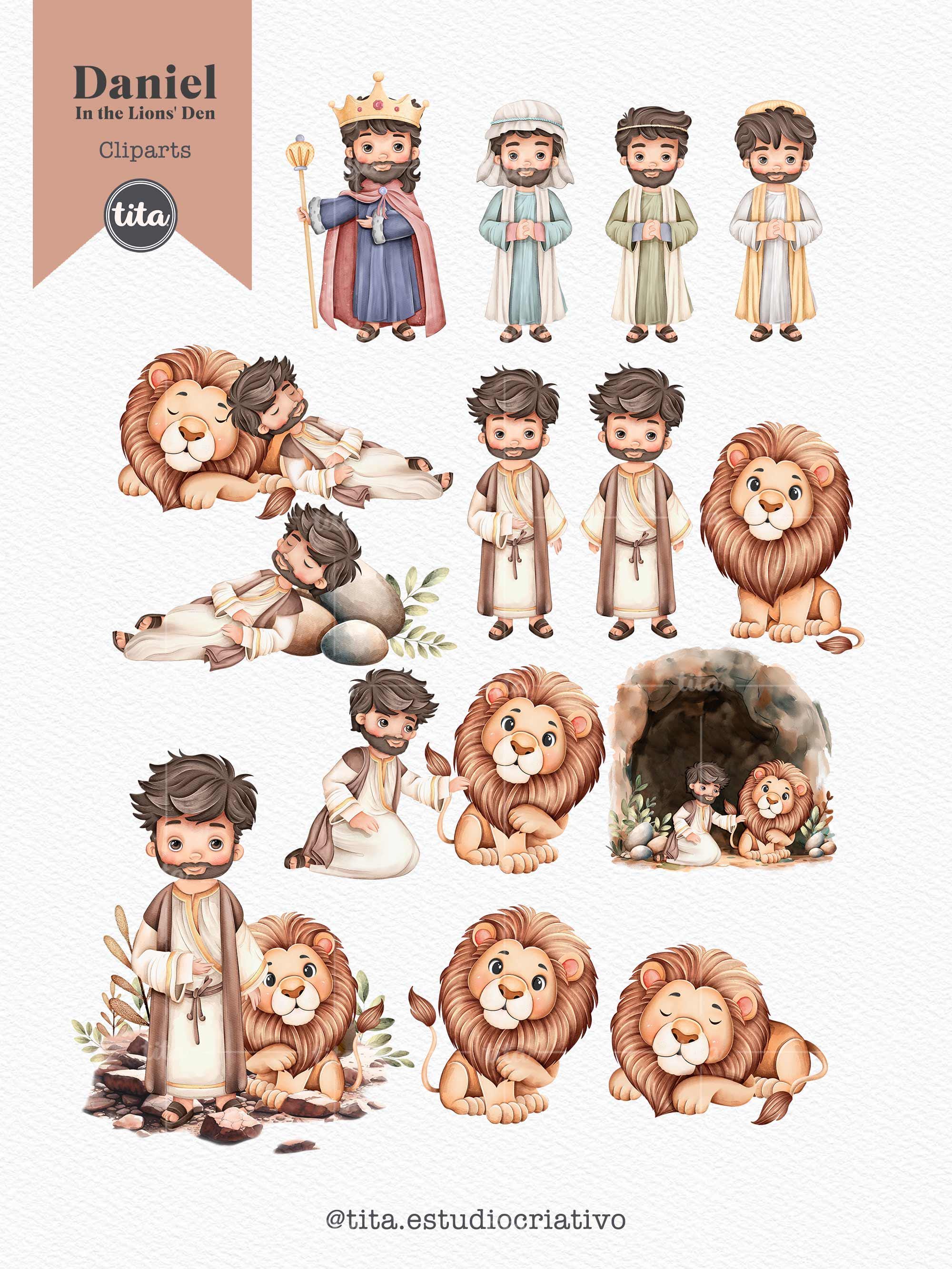 Daniel and the Lions Den Clip Arts, Religious Watercolor Illustrations ...