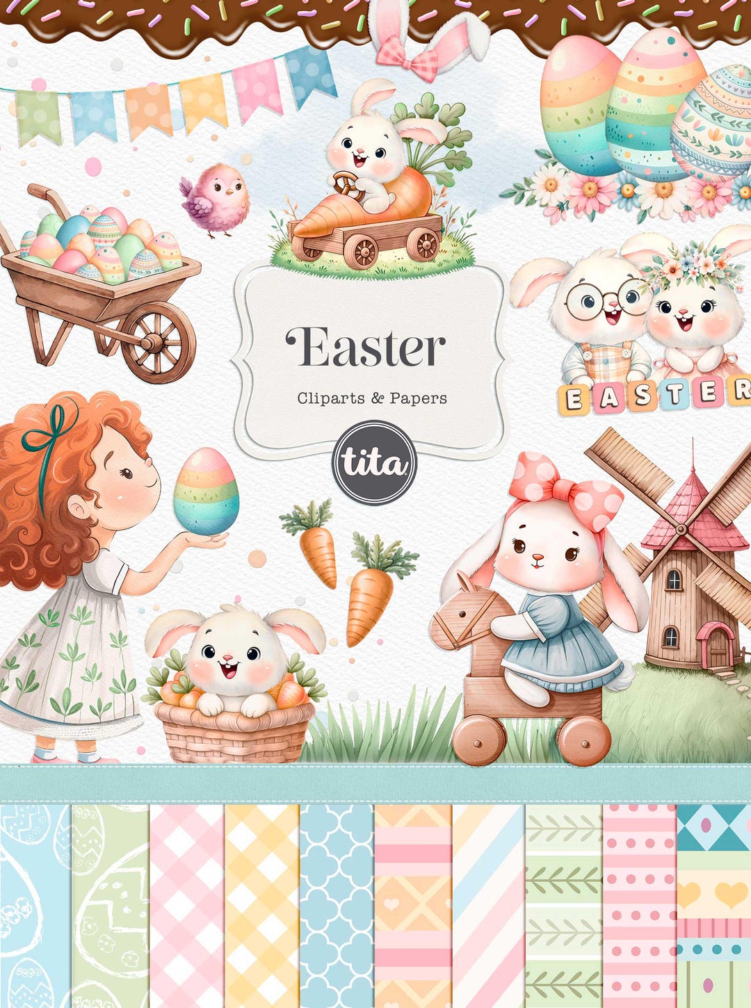 Easter Clip Arts, Cute PNG Elements, Easter Bunny Clip Arts, Seamless ...