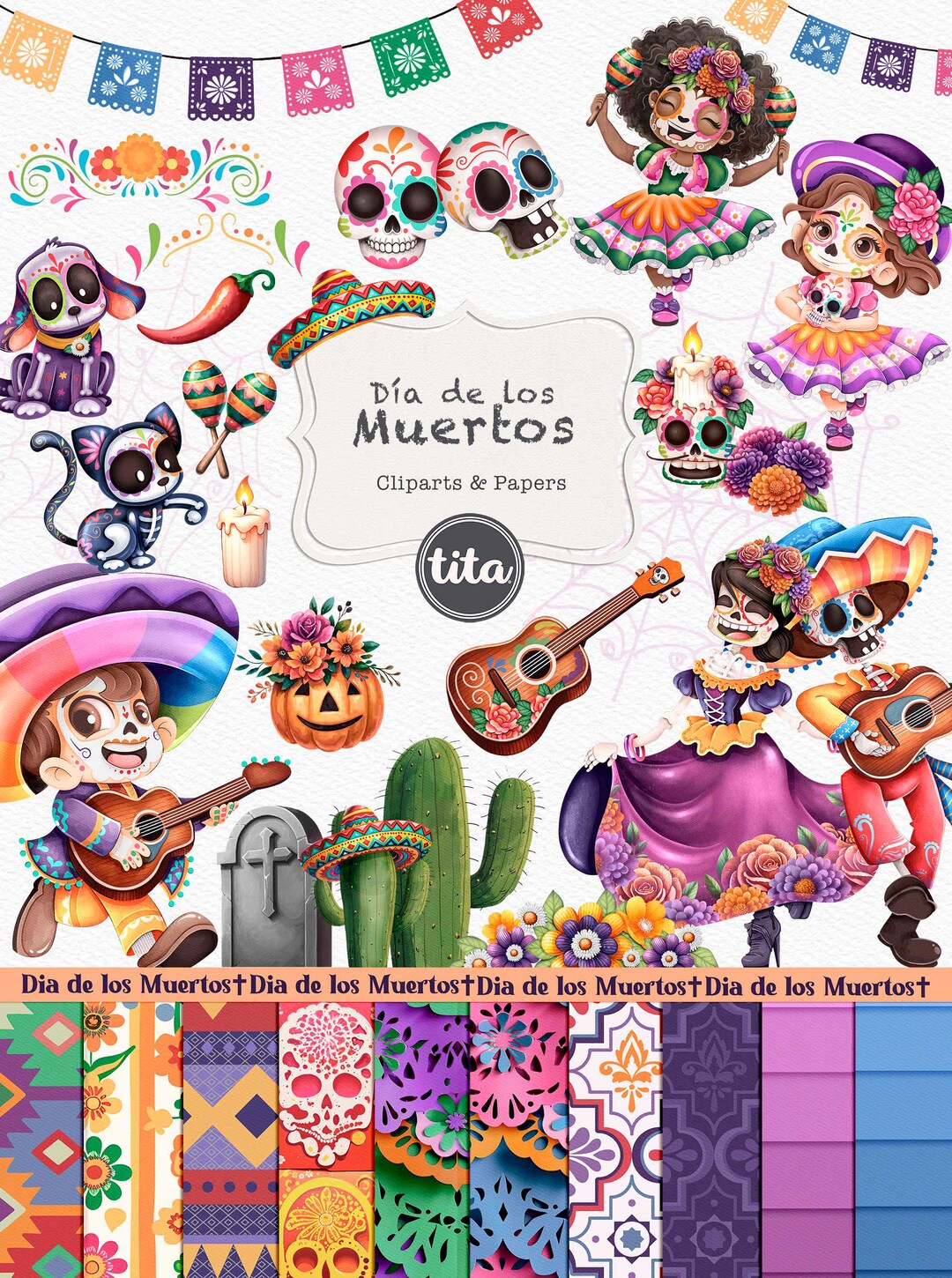 Dia De Los Muertos Clipart, Halloween Digital Bundle, Mexican Clip Art ...