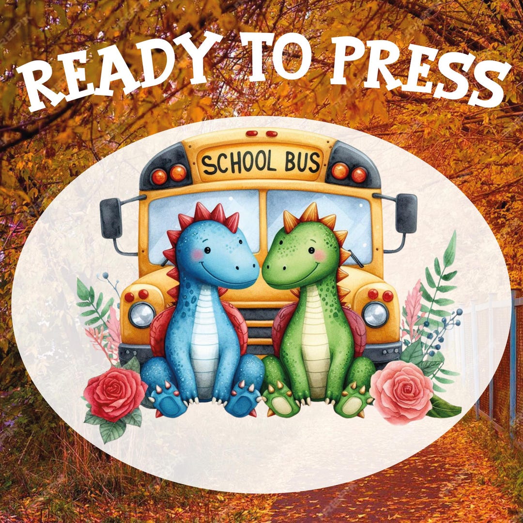 Floral Dinosaur Back to School DTF Transfer: Trex School Bus Design - Etsy