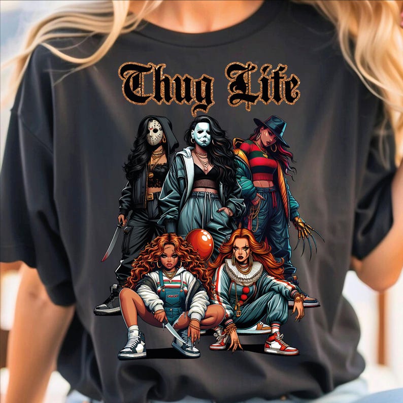 Lady Thug Life Horror Characters DTF Transfer, Halloween Ready to Press ...