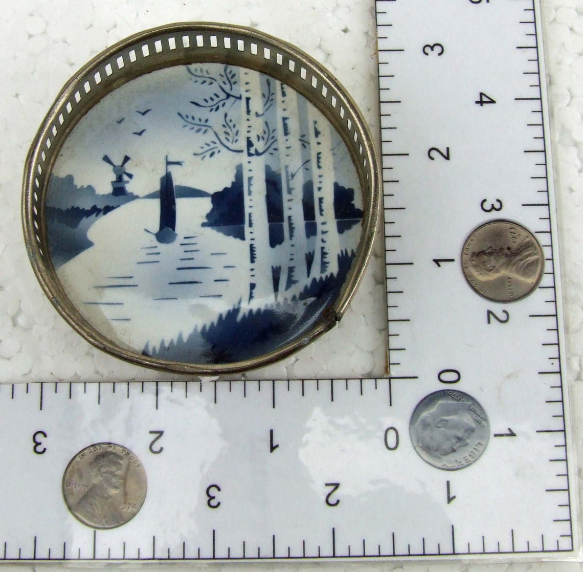 6 Vintage Mid Century Delft Silver Reed Banded Coasters Set | Etsy