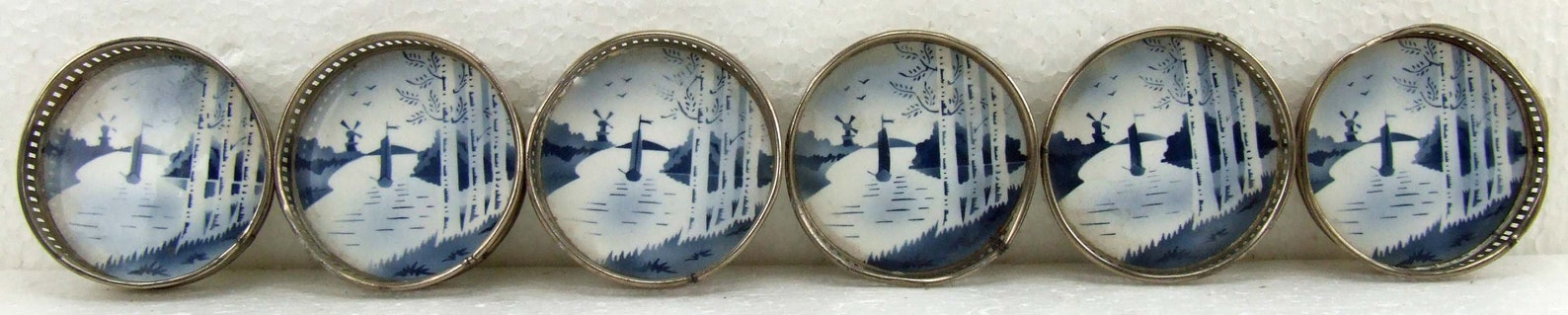 6 Vintage Mid Century Delft Silver Reed Banded Coasters Set | Etsy