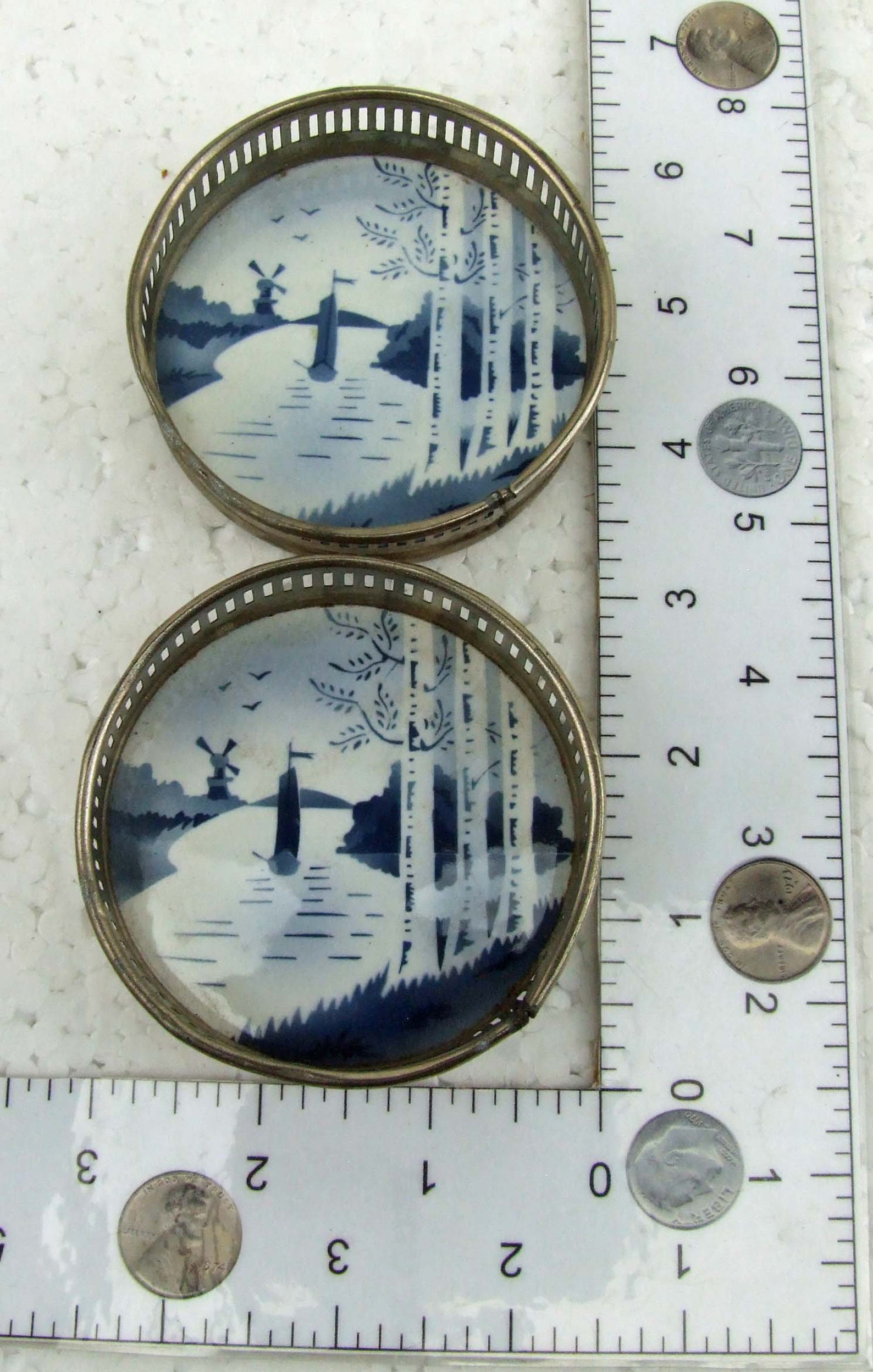 6 Vintage Mid Century Delft Silver Reed Banded Coasters Set | Etsy