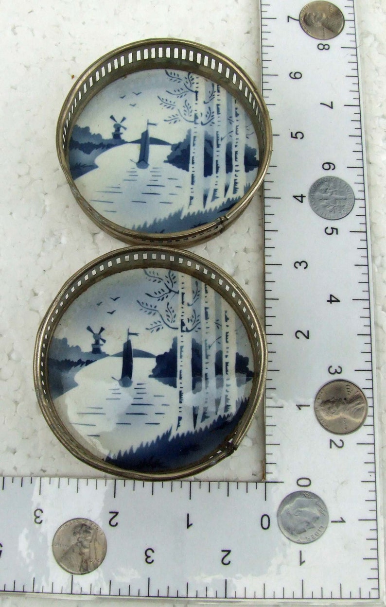 6 Vintage Mid Century Delft Silver Reed Banded Coasters - Set of 6 ...