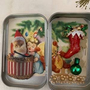 OOAK Vintage Tiny Christmas Tin Assemblage in 4 Inch by 2 1/2 Inch ...