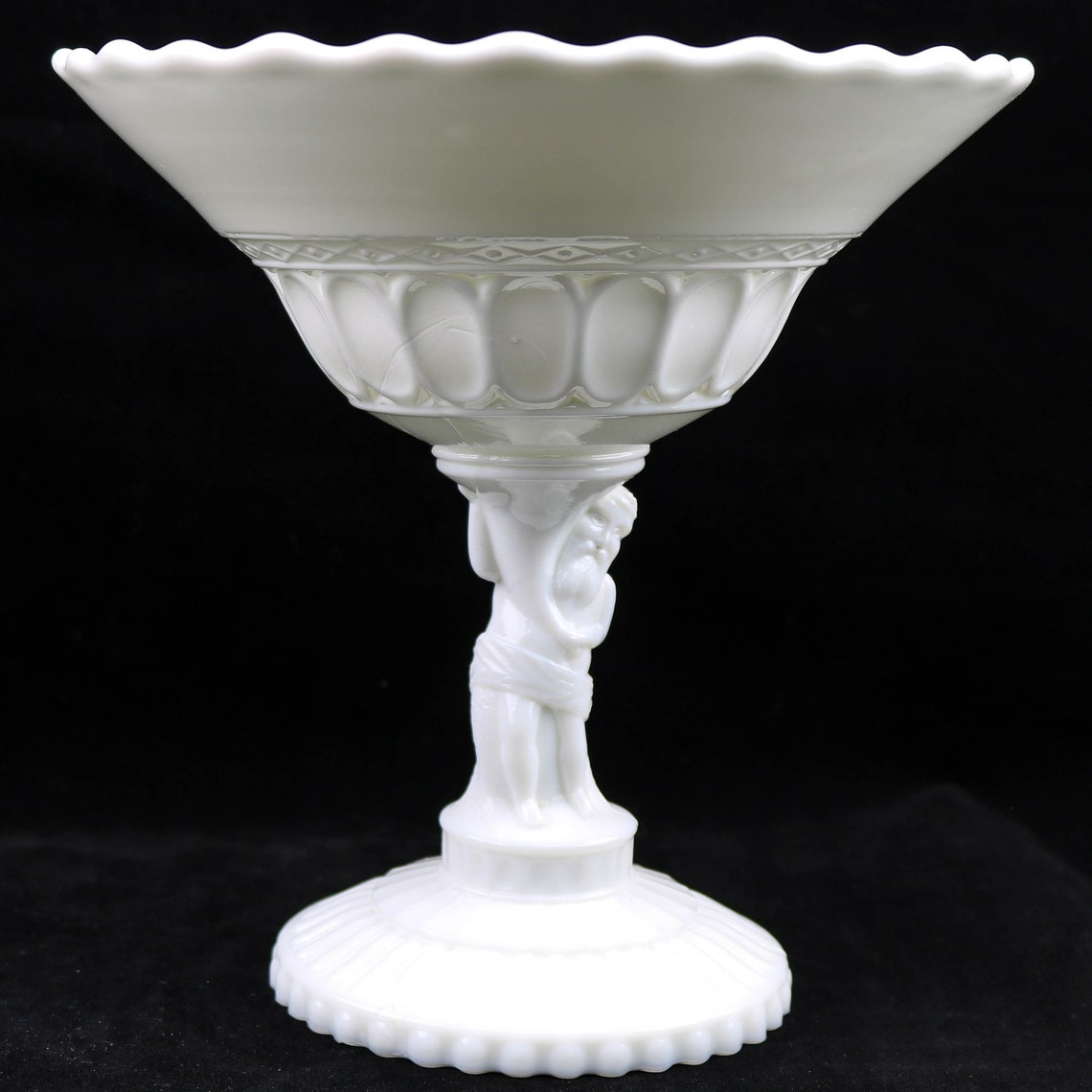Vintage White Milk Glass Large Compote Grecian Themed Elegant - Etsy