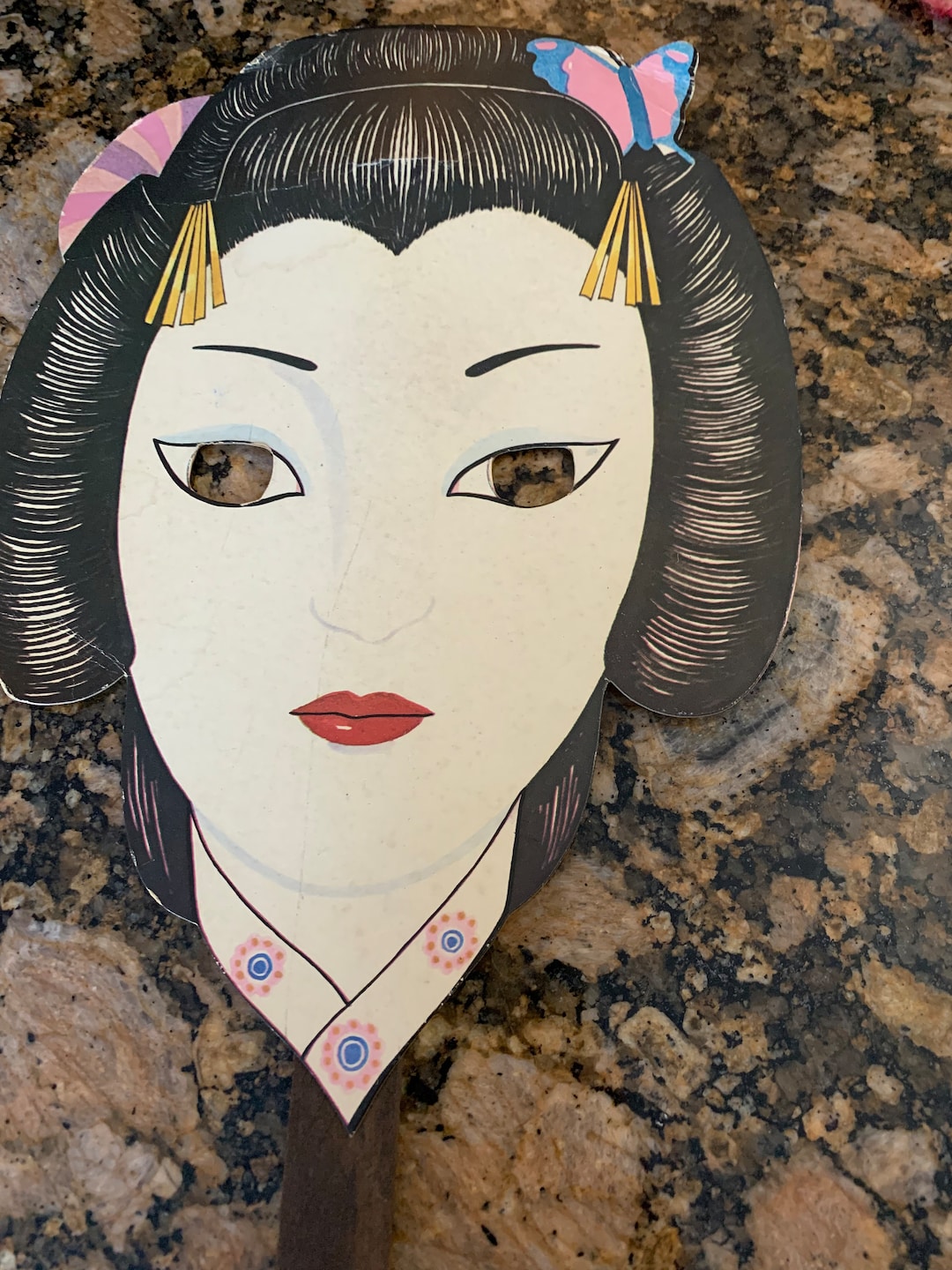 Vintage Japanese Geisha Girl Paper Masquerade Ball Mask Cutout Eyes ...