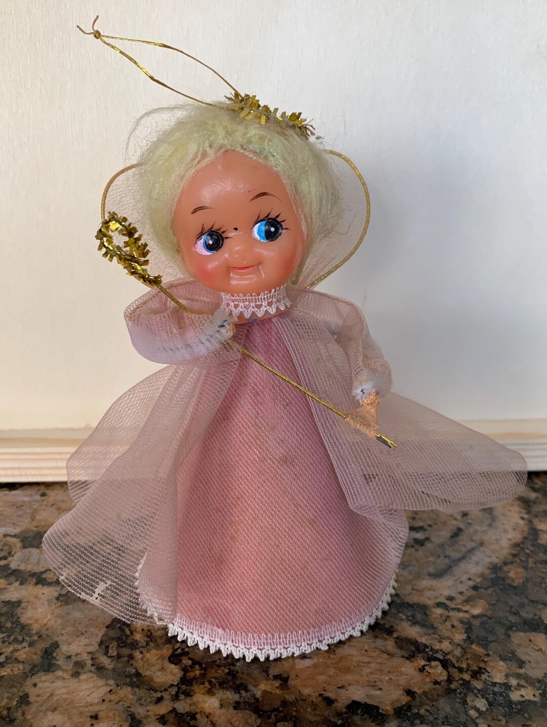 Little Rubber Faced Early 1960s Angel Cone Tree Ornament Tule Wings and ...
