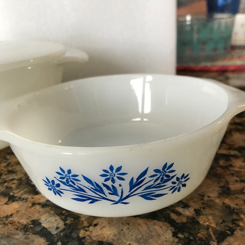 Vintage Blue and White Flowers Fire King Covered Casserole | Etsy