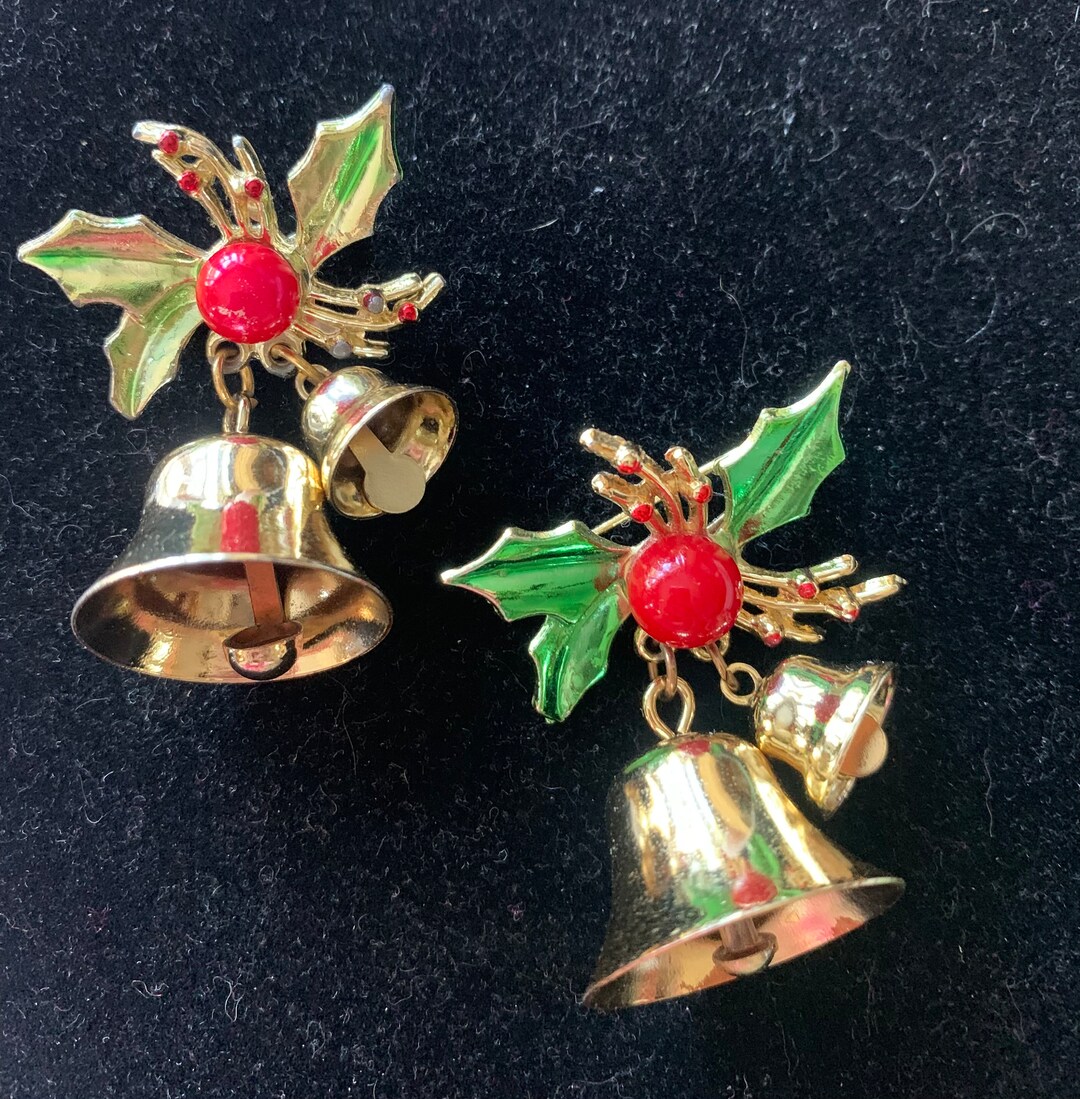 Pair of Great Vintage Christmas Bell Brooches Makes Great Jingle Sounds ...
