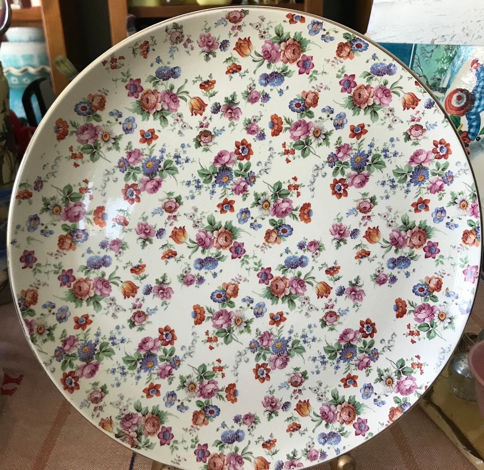 Vintage Cherry Chintz Bavaria Germany Large Round Platter Dish Dorset ...