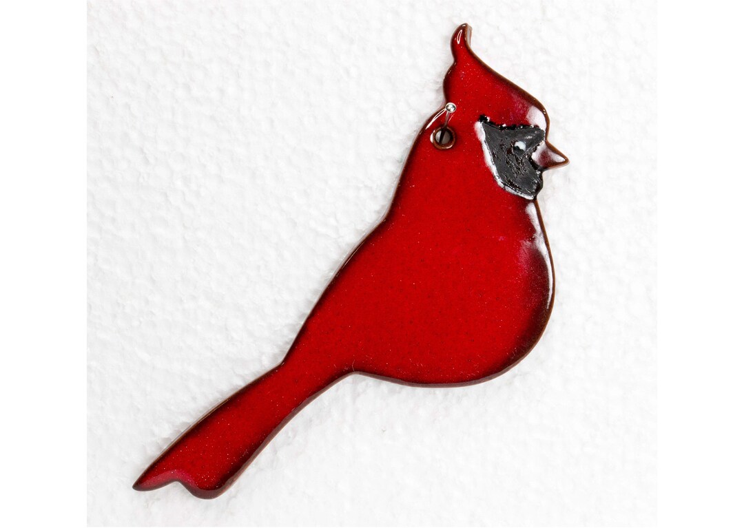 Red Cardinal Drip Glazed Pottery Bird Ornament Signed Wayne Village ...