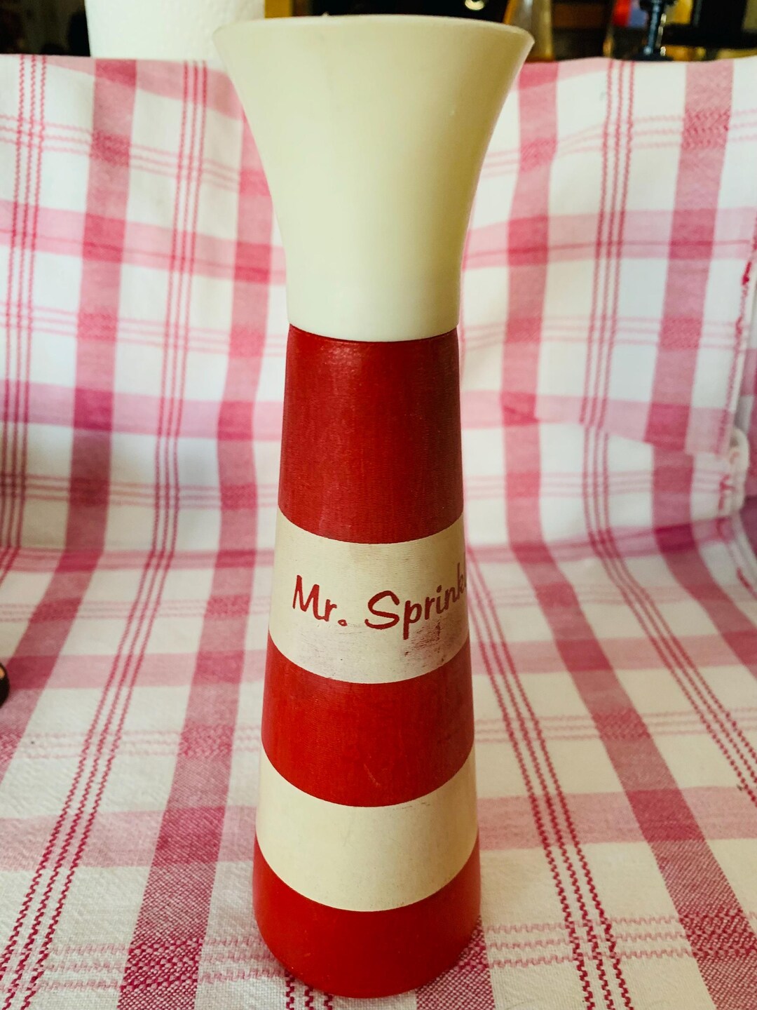 Mr. Sprinkle Vintage 1950s Red and White Plastic Wide Stripe Laundry ...