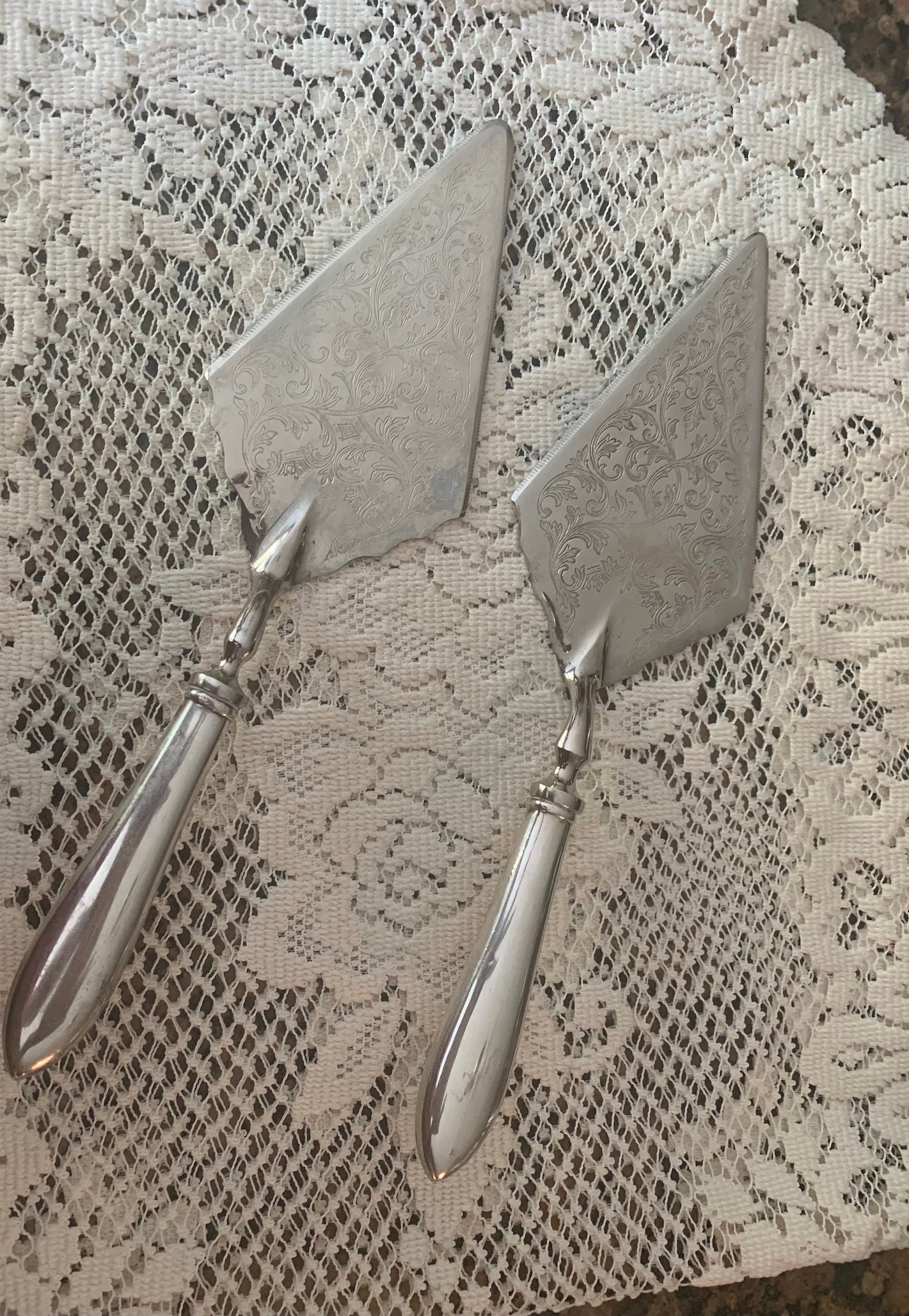 Pair of Sterling Silver Handle Cake Knives Serrated on Both | Etsy