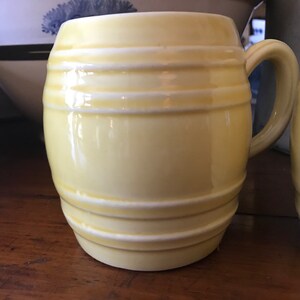 Pair Yellow Pottery Vintage Acme Craftware Barrel Shaped Coffee Mugs ...
