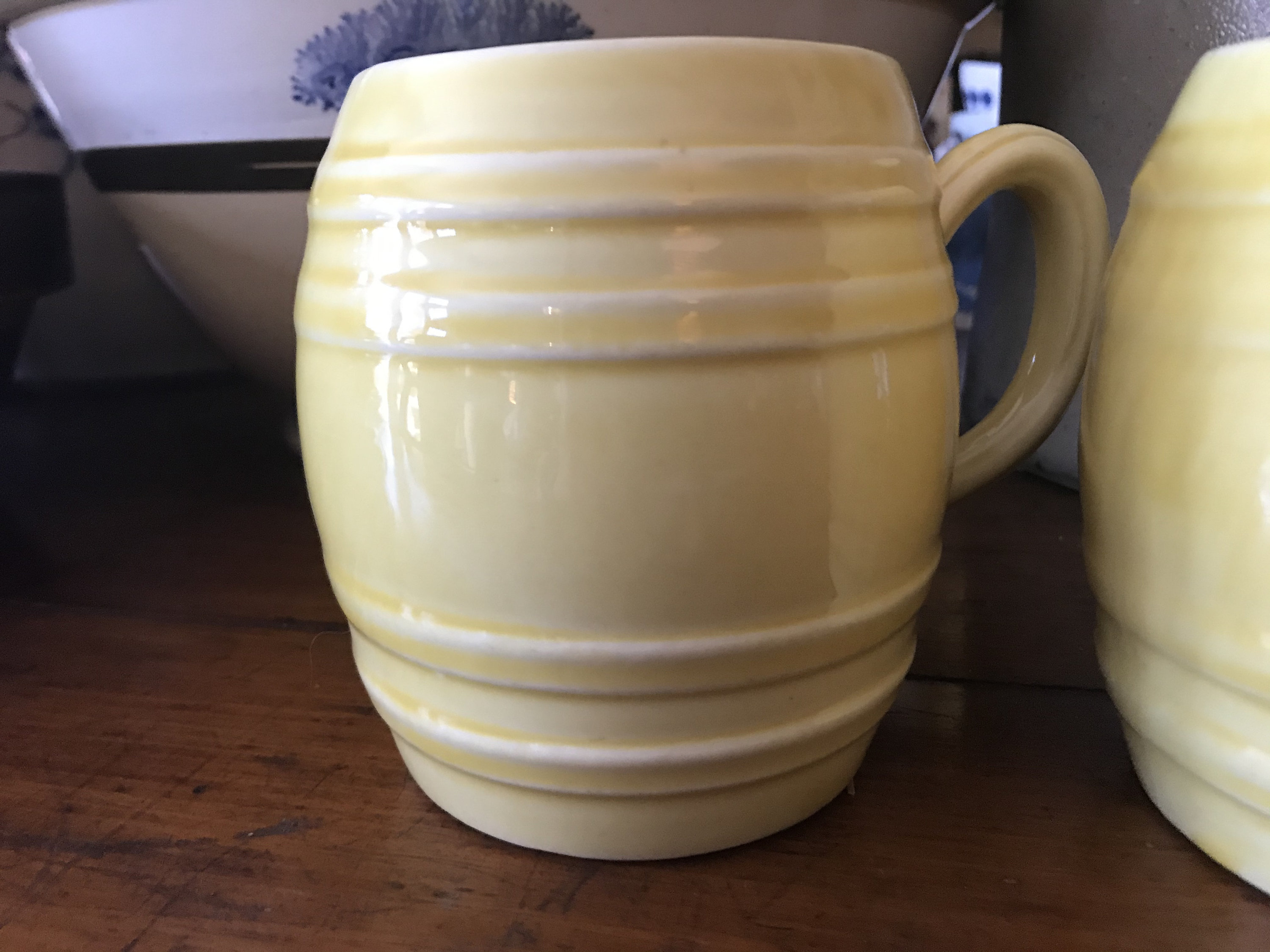Pair Yellow Pottery Vintage Acme Craftware Barrel Shaped Coffee Mugs ...