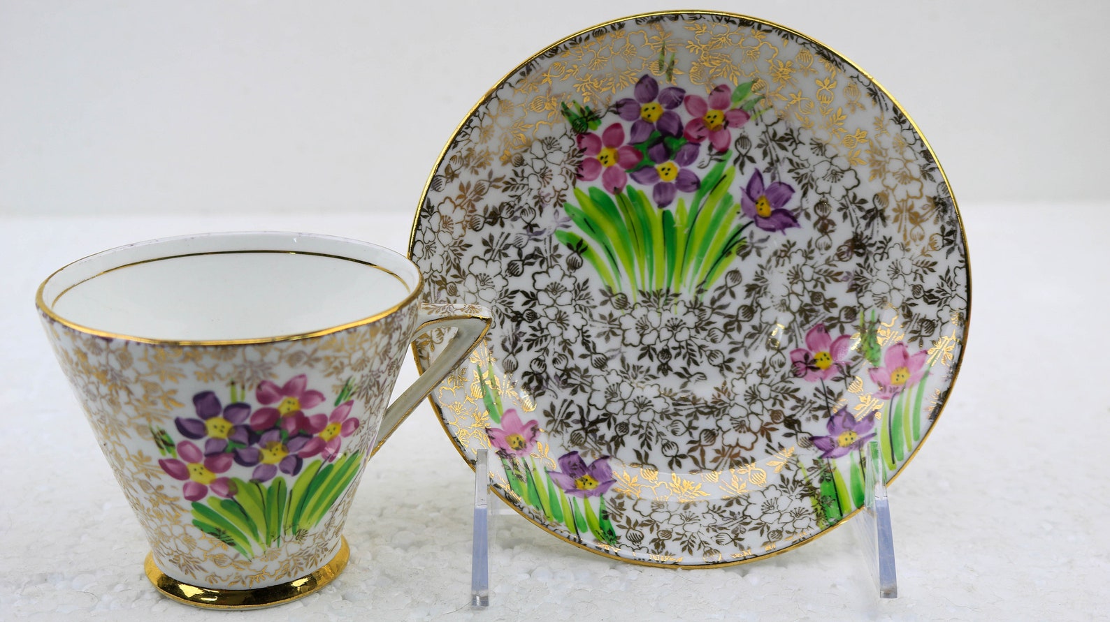 Phoenix England Bone China Teacup Saucer Gold Gilding Springtime ...