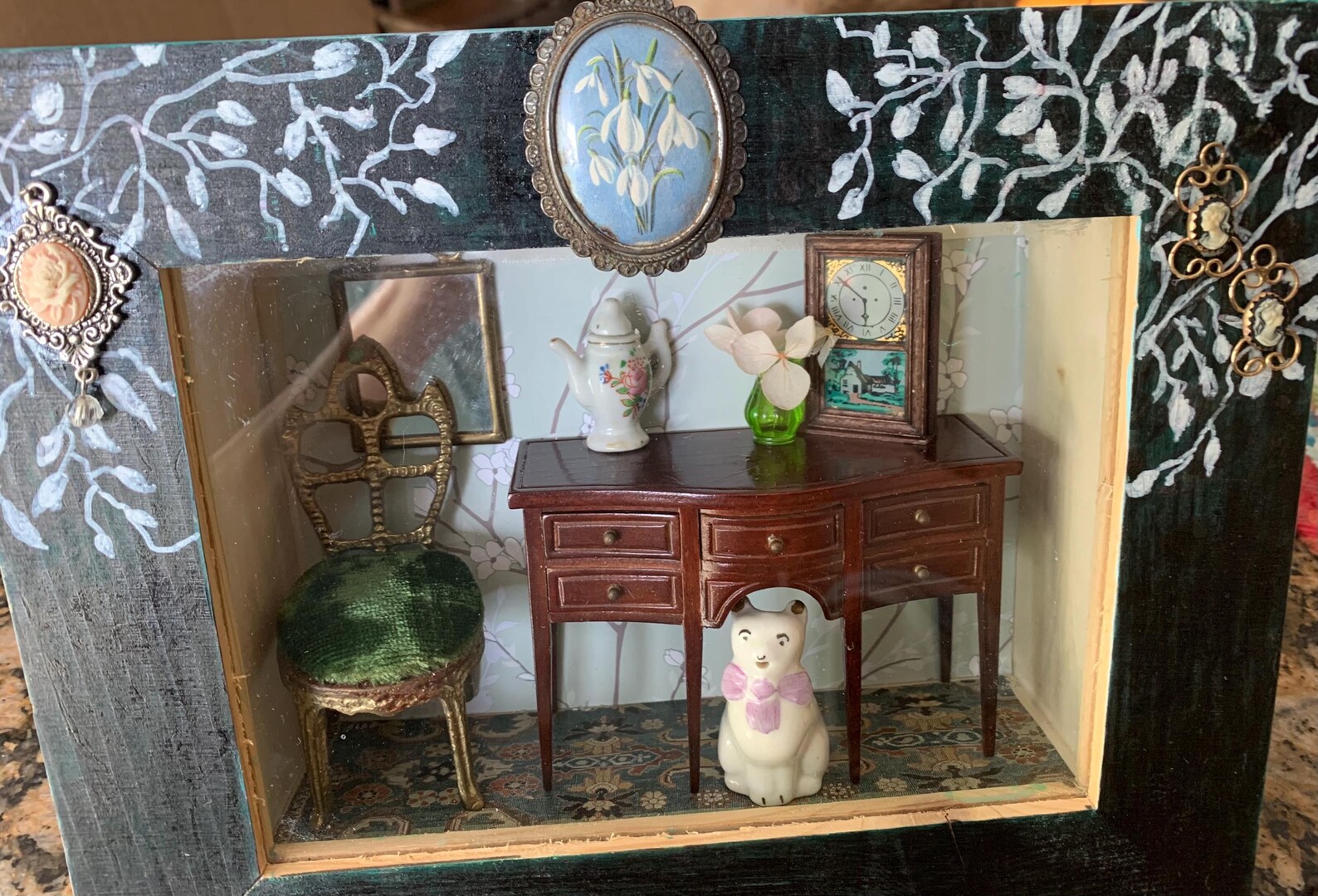 OOAK Miniature Room Box Shadowbox Diorama Vintage Doll House Buffet ...