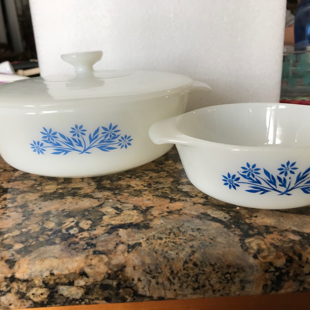 Vintage Blue and White Flowers Fire King Covered Casserole Dish and ...