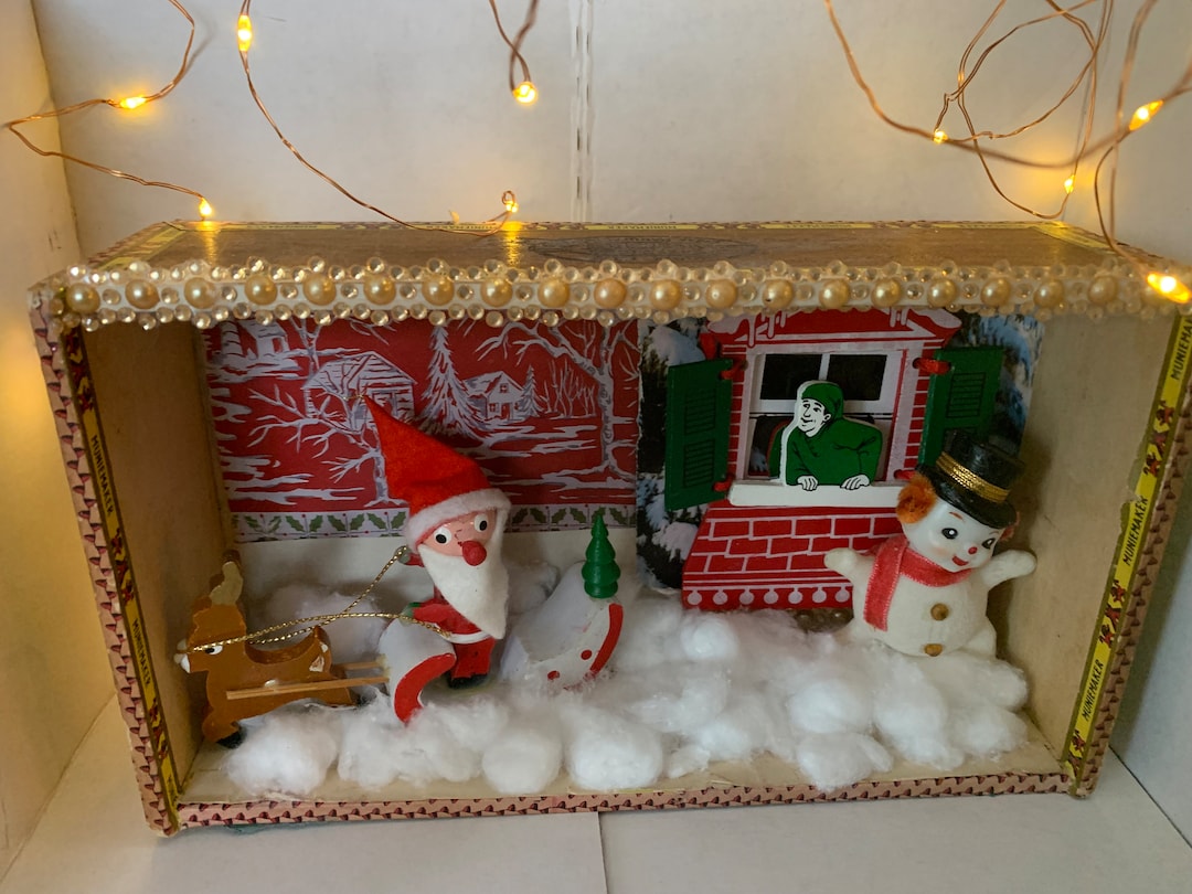 OOAK Cigar Box Miniature Christmas Diorama Assemblage Vintage Contents ...