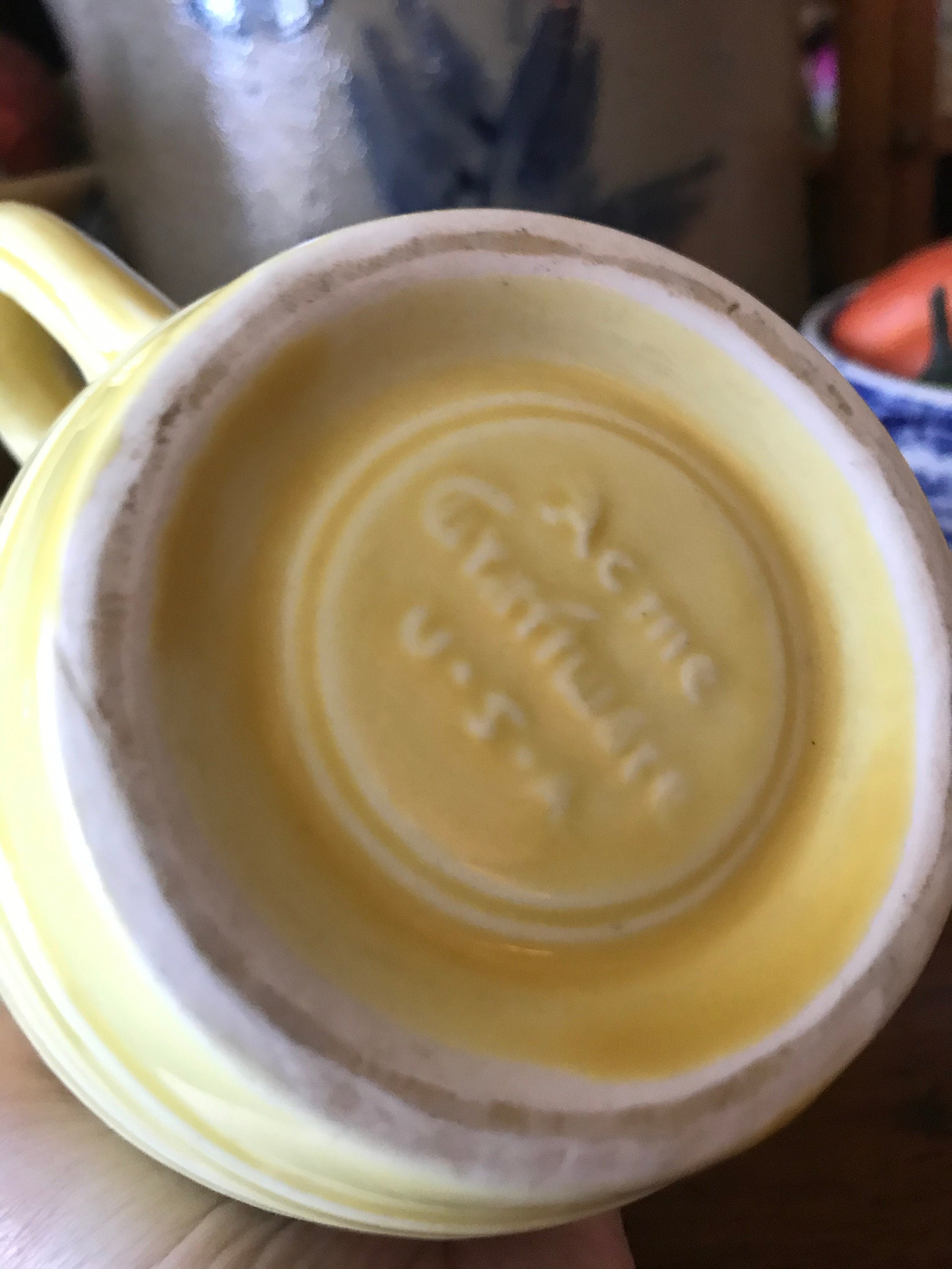 Pair Yellow Pottery Vintage Acme Craftware Barrel Shaped Coffee Mugs ...