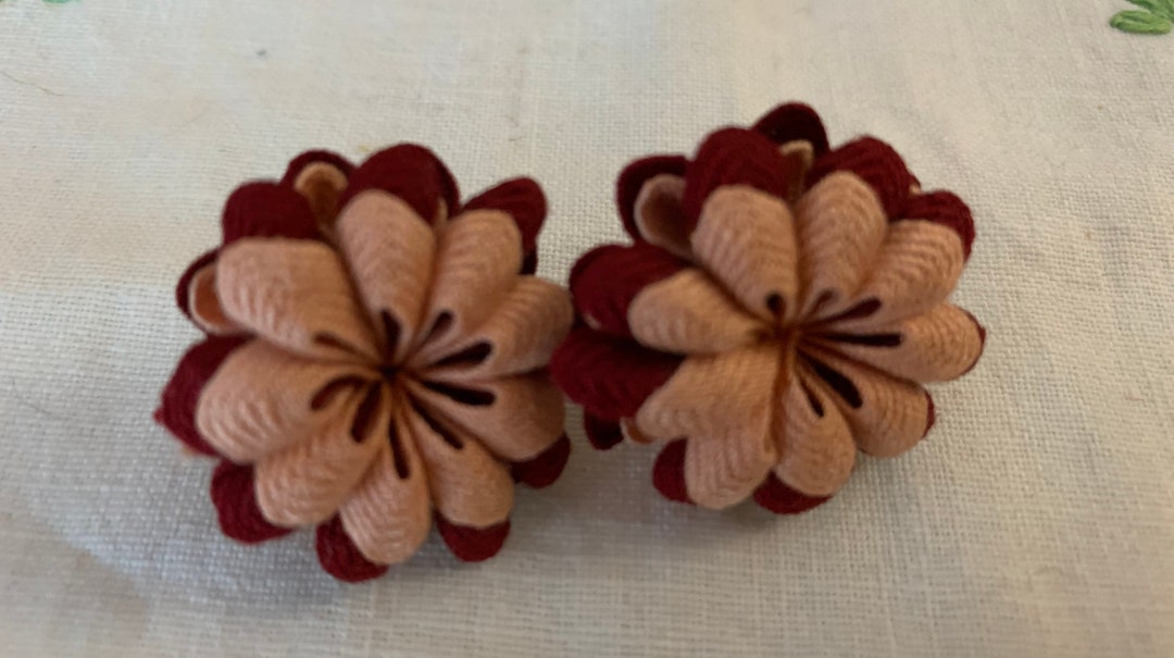 Vintage Retro Cloth Weaving Woven Screw Back Cluster Earrings Salmon ...