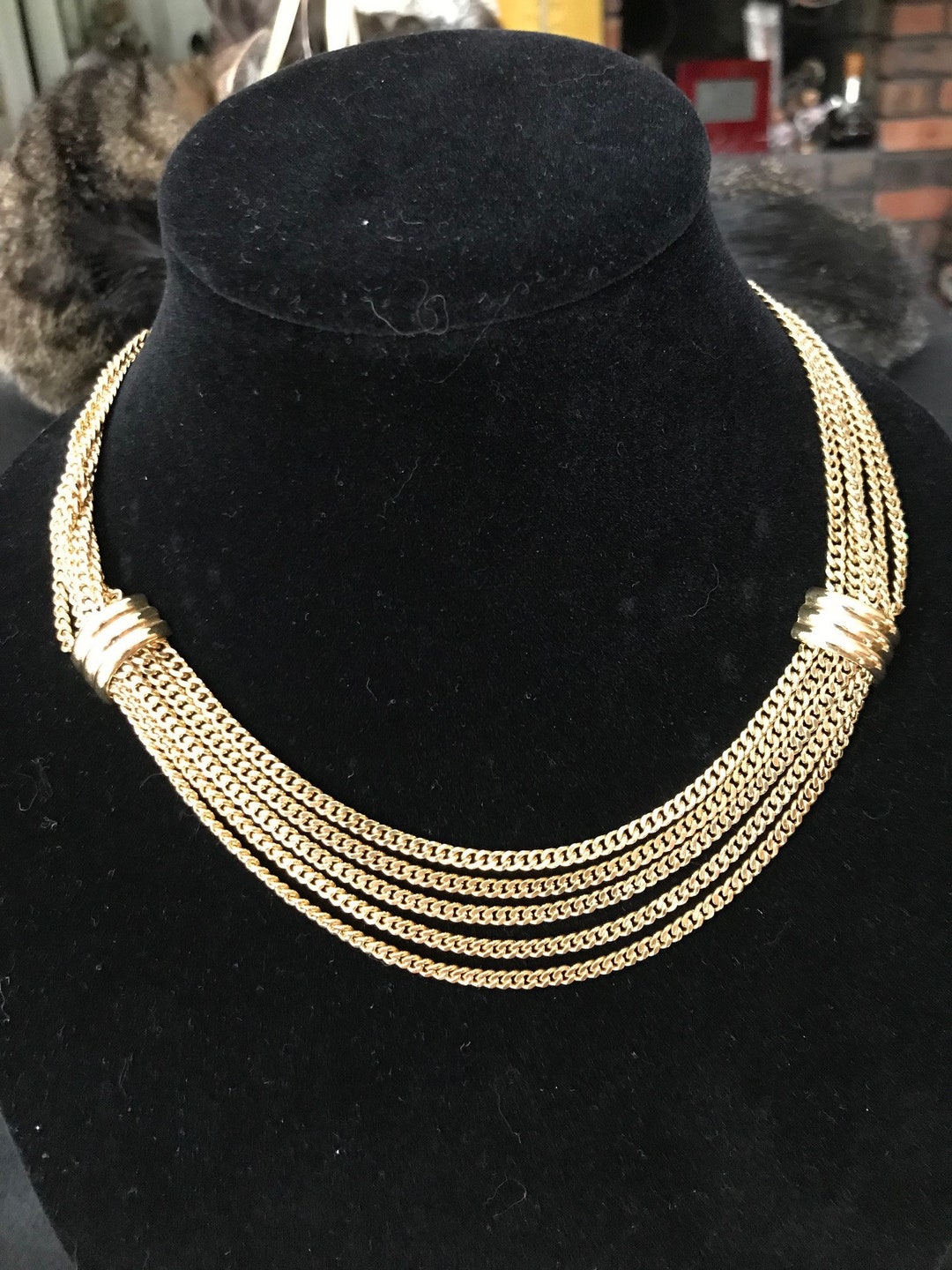 Vintage Five Strand Gold Tone Chain Knot Choker Necklace Sophisticated ...
