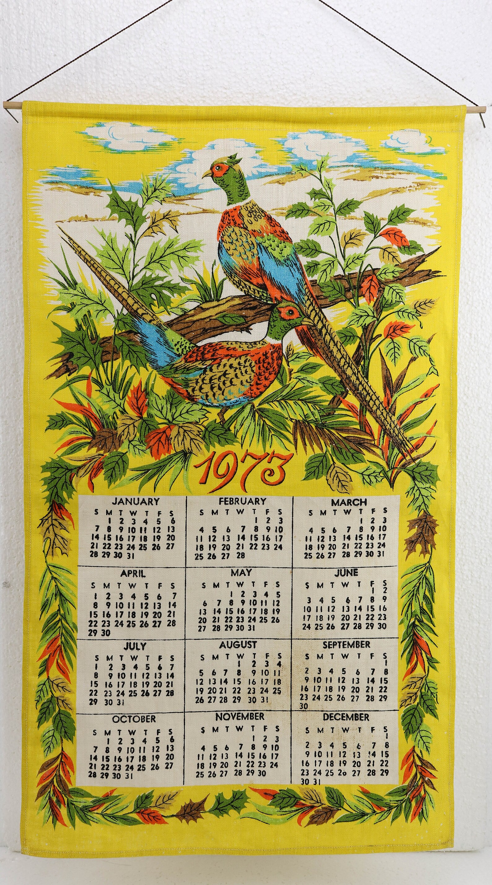 1973 Linen Calendar Dish Towel Colorful Partridges Scene - Etsy
