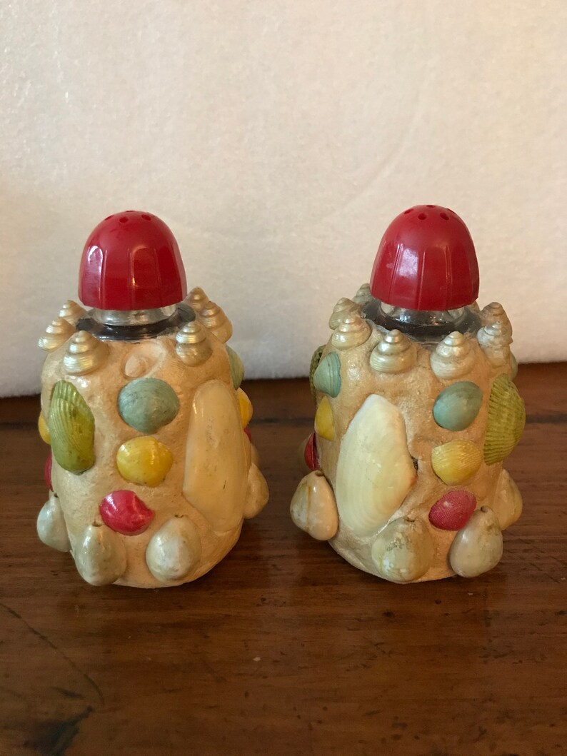 Vintage Memory Jar Style Shells Plaster Salt Pepper Mid - Etsy
