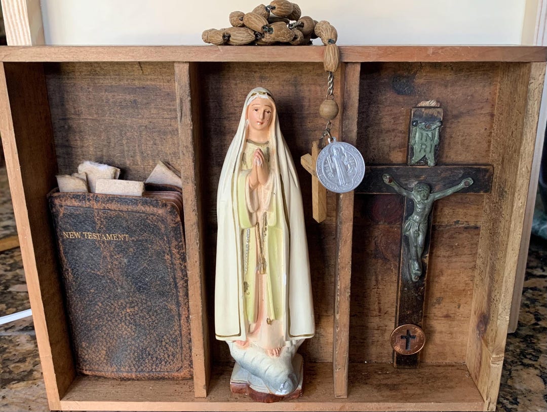 Antique Wooden Catholic Shrine Art Assemblage Antique Crucifix Small ...