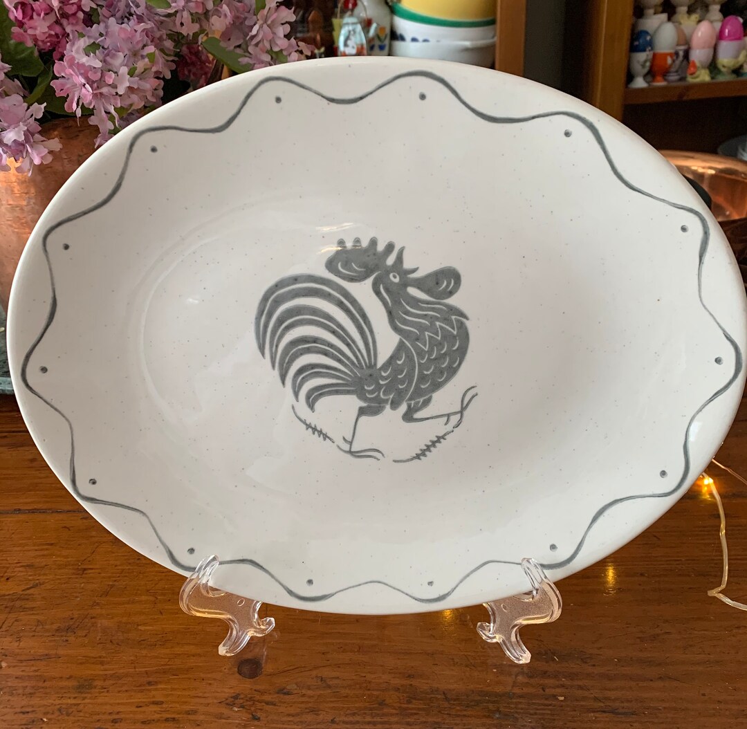 Vintage Diner Restaurant Rooster Ironstone Platter Gray Rooster 1940s ...