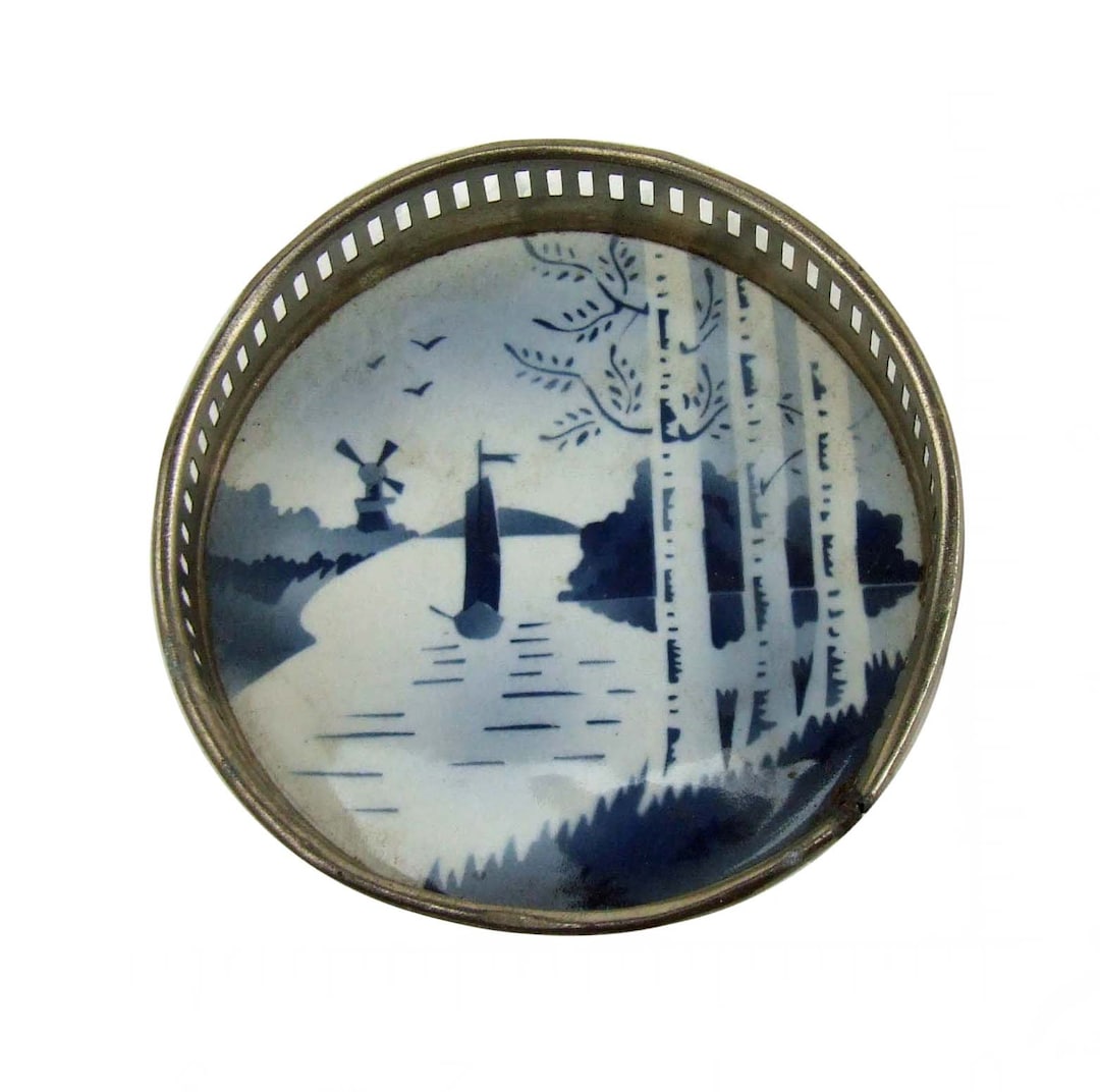 6 Vintage Mid Century Delft Silver Reed Banded Coasters - Set of 6 ...