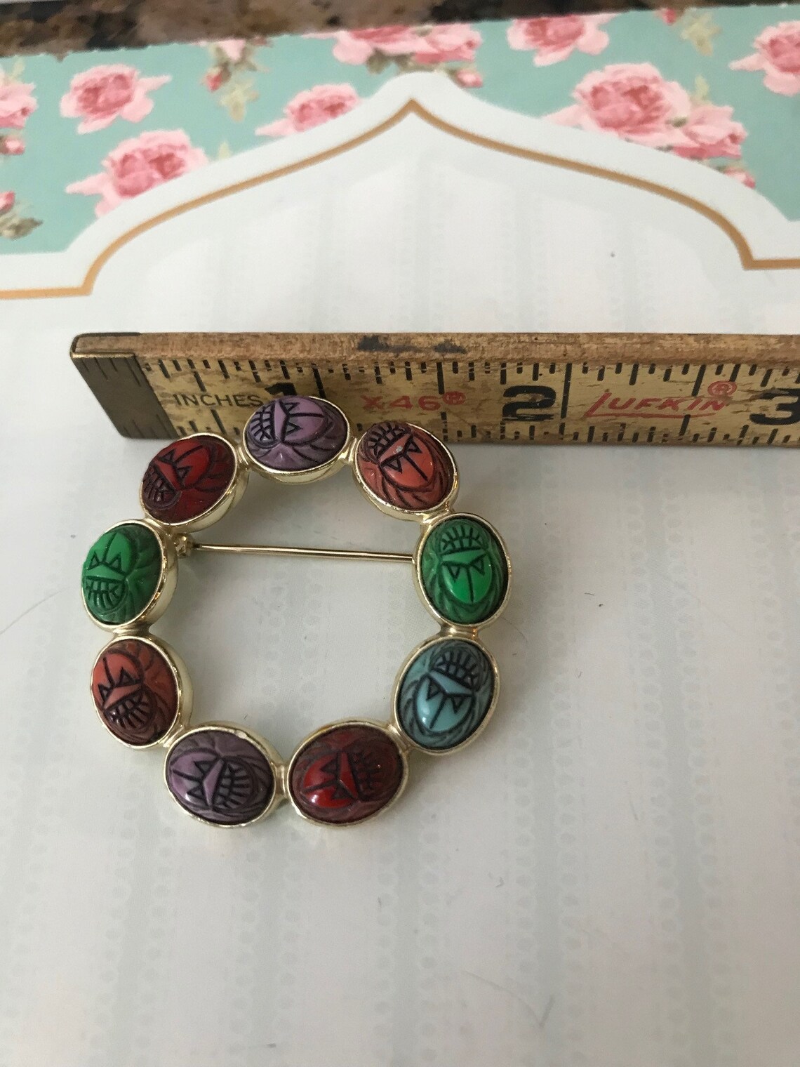 Vintage Round Scarab Brooch Green Red Blue Purple Scarab Pin Jewelry - Etsy