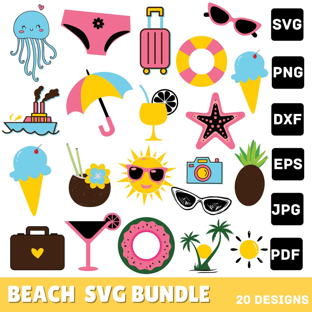 Beach SVG Bundle: Summer Vacation Quotes, Palm Tree Clipart (digital ...