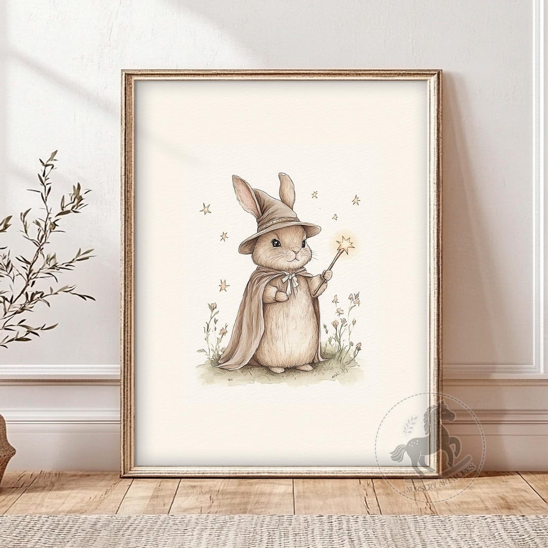 Wizard Bunny Nursery Print: Fairytale Magic Rabbit Art (digital ...