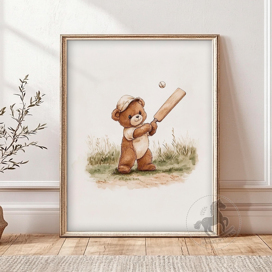 Teddy Bear Nursery Wall Art, PRINTABLE Sport Nursery Decor, Vintage ...