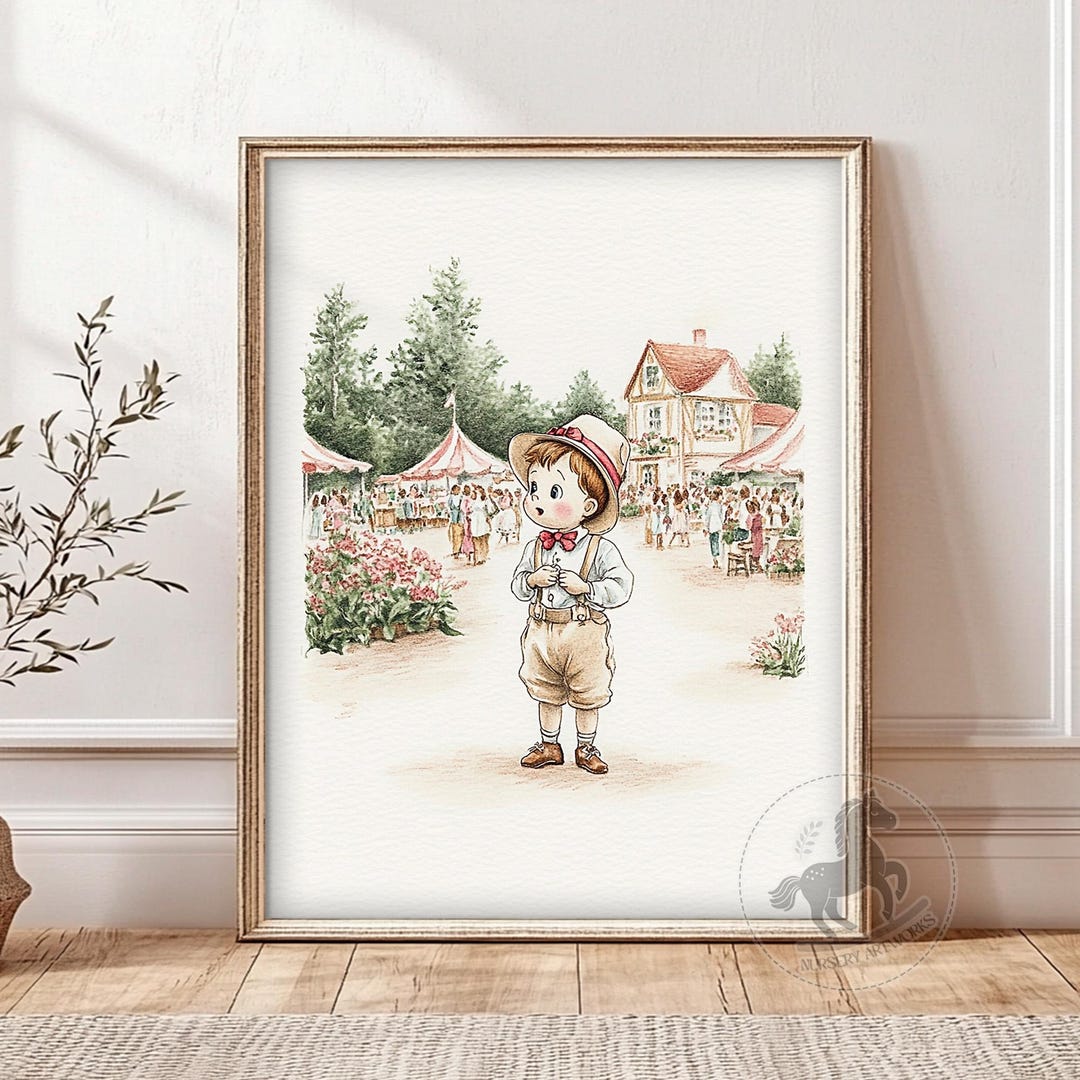 Pinocchio in Marketplace Nursery Art, Vintage Fairy Tale Wall Art, Kids ...