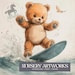Teddy Bear Surfing Nursery Art | Cute Sports Animal Wall Art | Kids ...