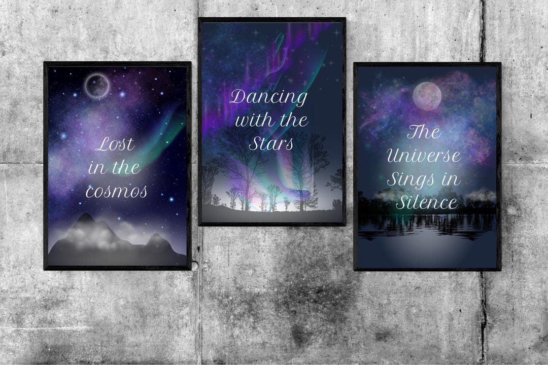 Cosmos Wall Art Set | 3 Printable Boho Posters | Minimalist Moon and ...