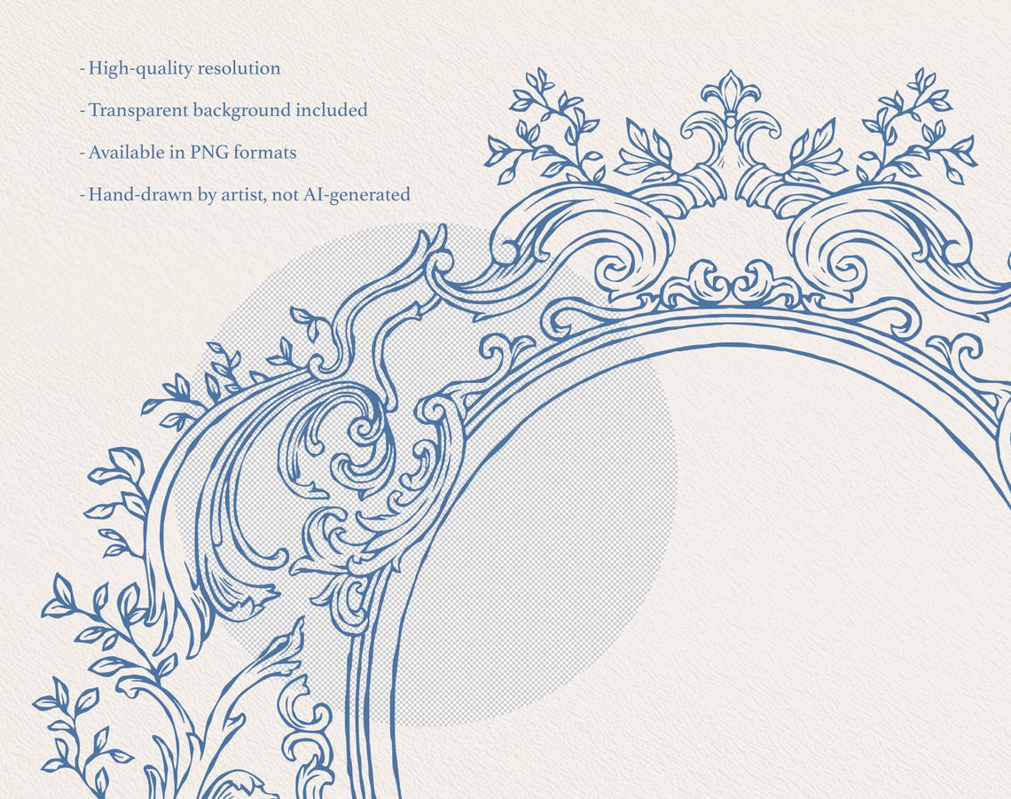 Vintage Baroque Frame SVG PNG Hand-drawn Crest Clipart (digital ...