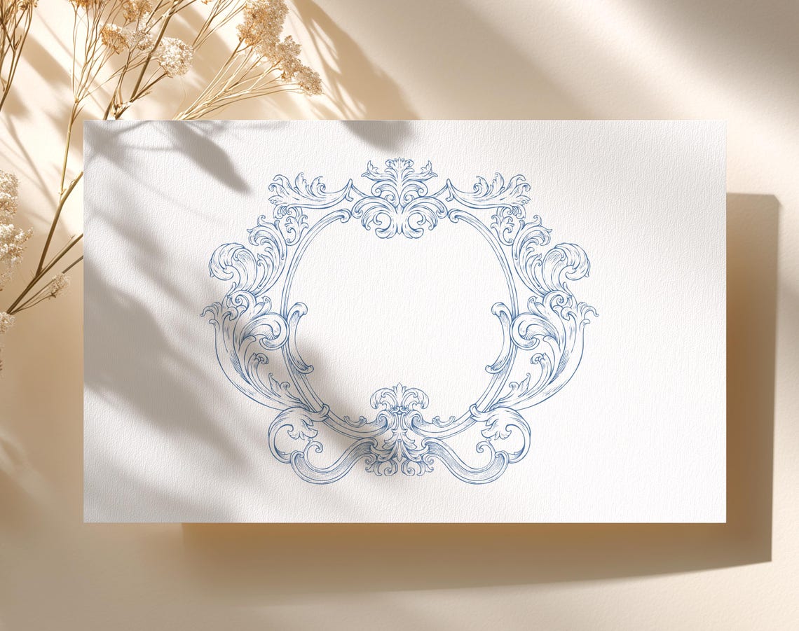 Vintage Baroque Frame SVG: Hand-drawn Crest Clipart (digital Download ...