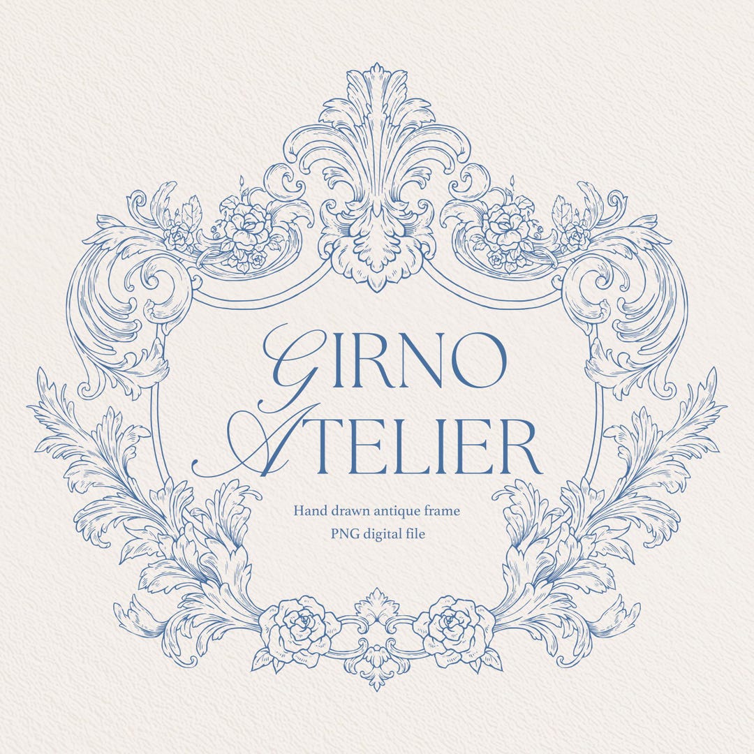 Elegant Wedding Crest PNG, SVG 300dpi Hand Drawn Floral Frame, Baroque ...