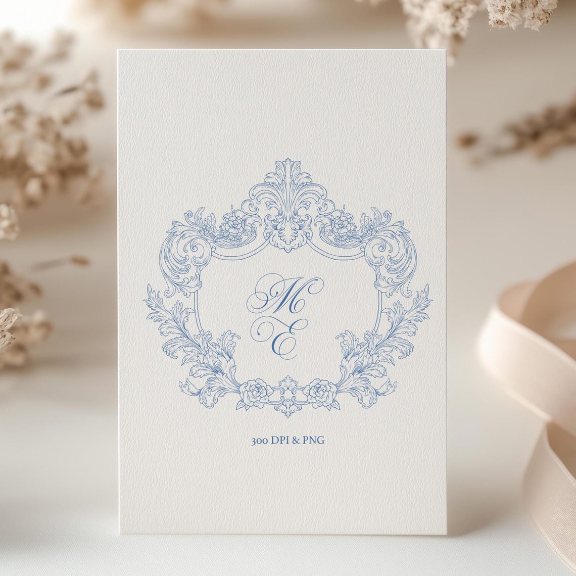Elegant Wedding Crest PNG, 300dpi Hand Drawn Floral Frame, Baroque ...