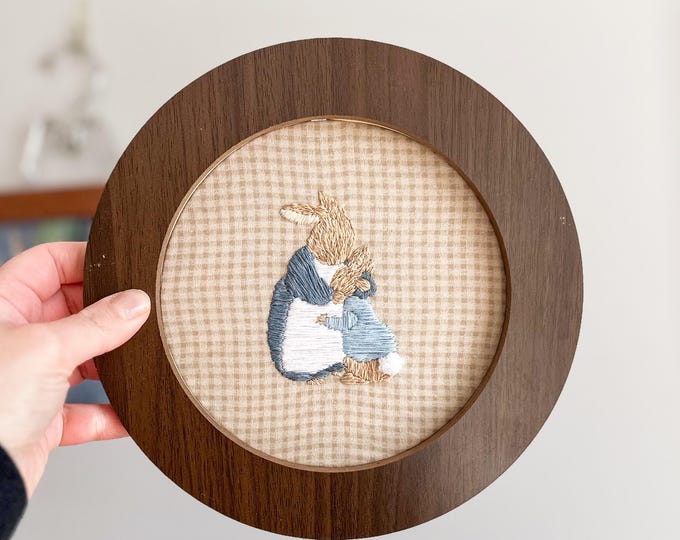 Peter Rabbit With Mother Finished Embroidery Hoop on Vintage Fabric ...