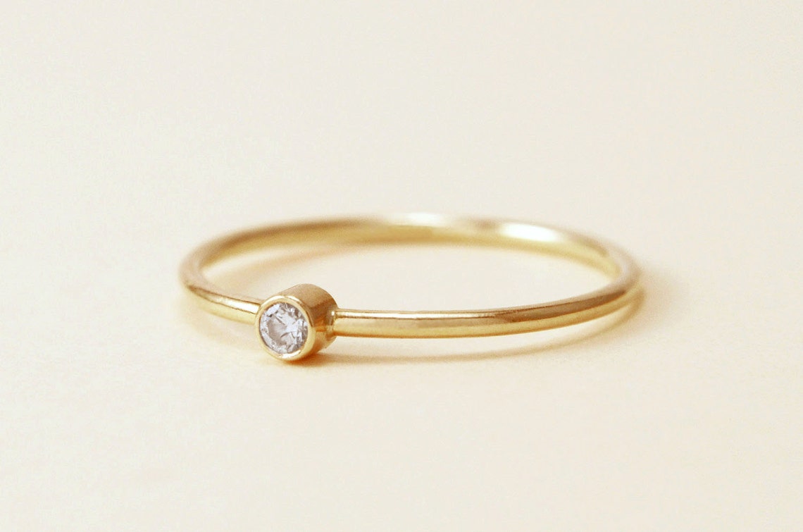 Simple 14K Gold White Diamond Ring - Stacking Ring, Engagement Ring ...