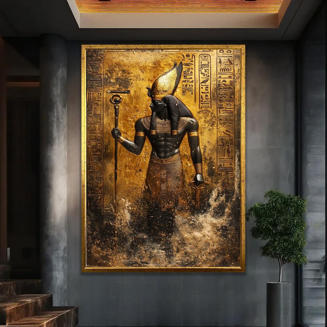 Osiris Golden Relief Print: Luxury Egyptian Canvas Wall Art - Etsy