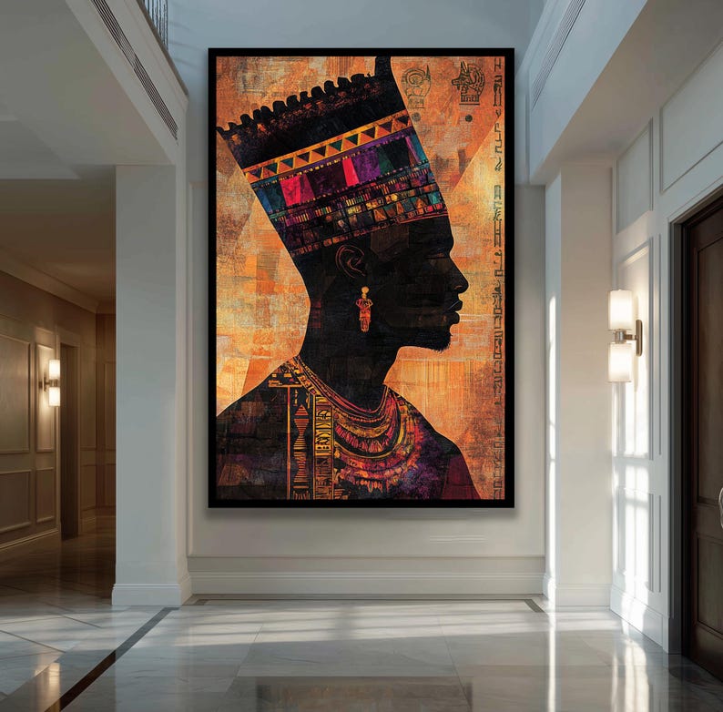 African King Canvas Wall Art | Tribal Portrait Painting Print ...